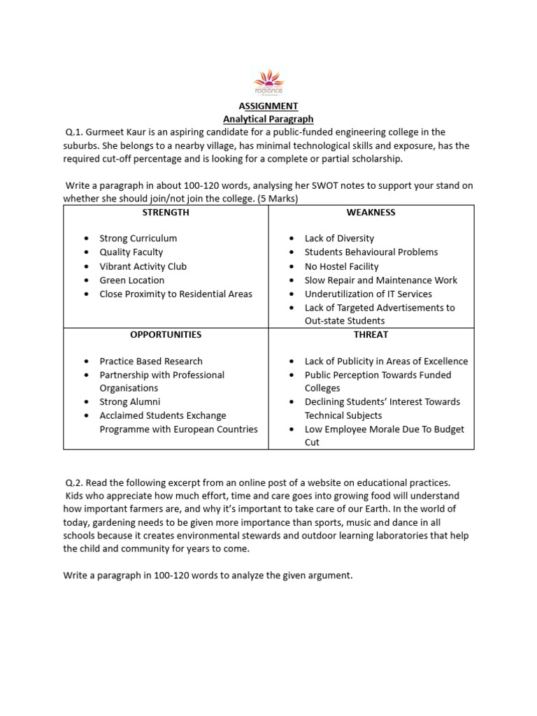 Worksheet On Analytical Paragraph | PDF