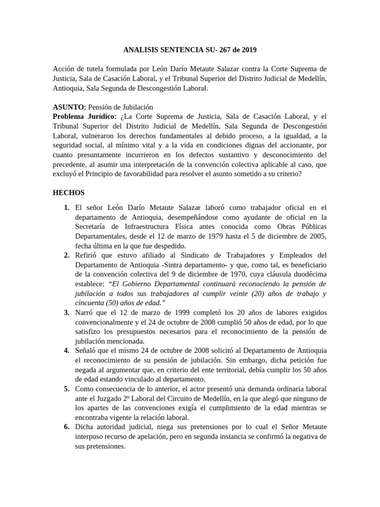 Análisis de la Sentencia SU-267/2019 | PDF | Jubilación | Justicia