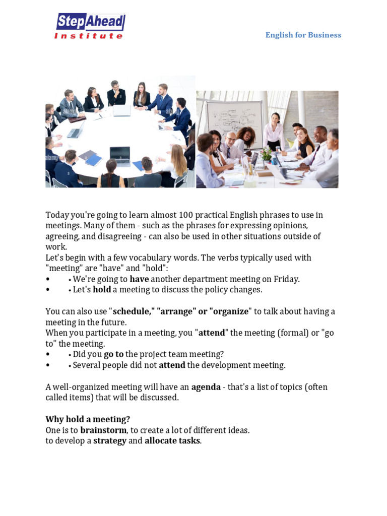 Essential Phrases for Business Meetings | PDF | English Language ...