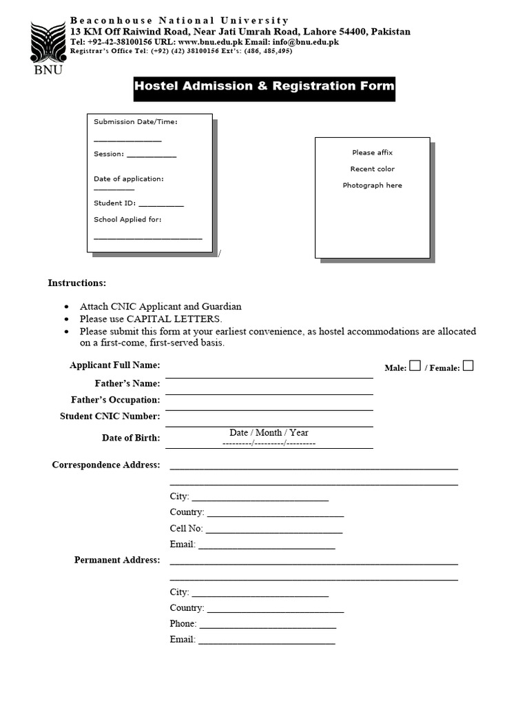 Hostel Form (3)(1) | PDF