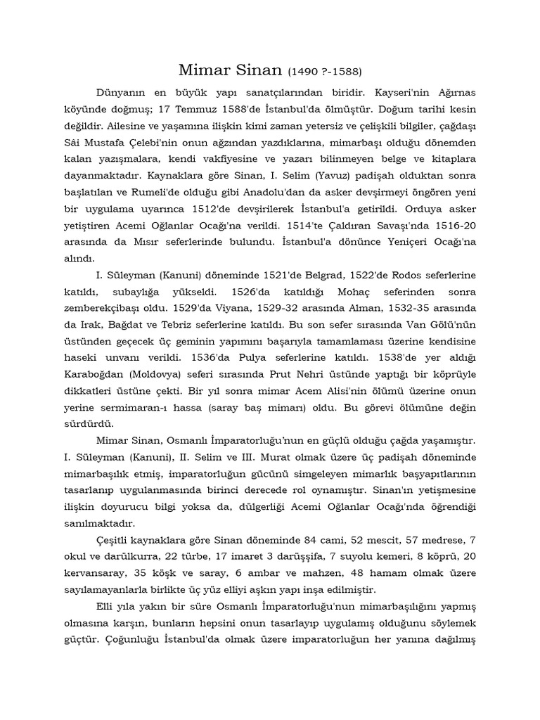 Mimar Sinan - GENEL BİLGİ | PDF