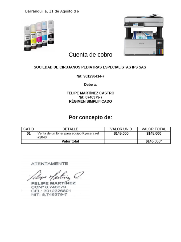 CUENTA DE Hno Felipe Sociedad de Pediatia | PDF