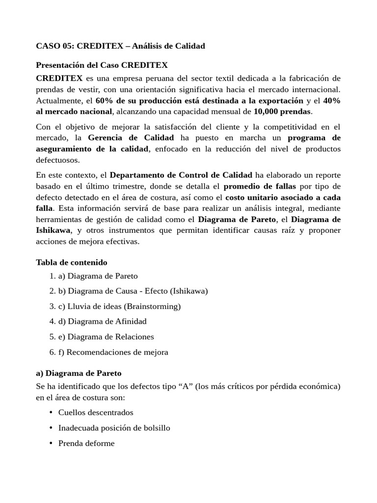 Análisis de Calidad en CREDITEX Textil | PDF | Calidad (comercial ...