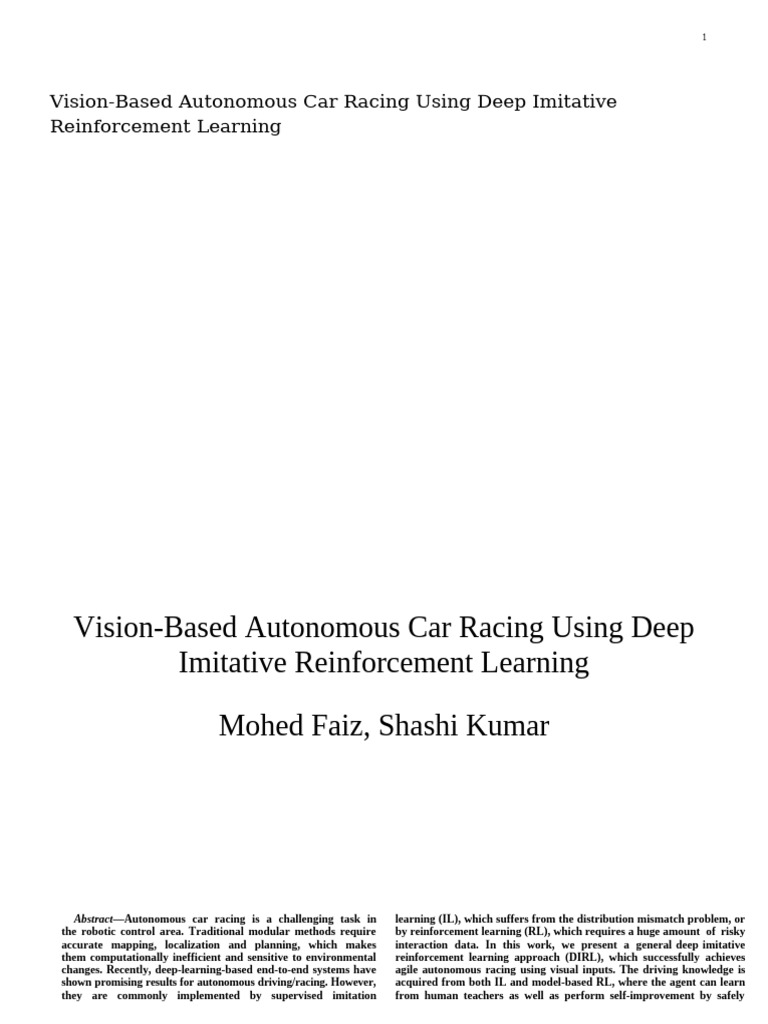Research Paper of Car Racing Robotics | PDF | Deep Learning | Simulation