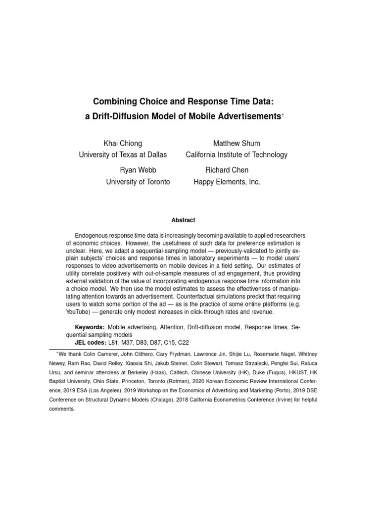 Chiong 2024 - Combining Choice and Response Time Data A Drift-Diffusion ...