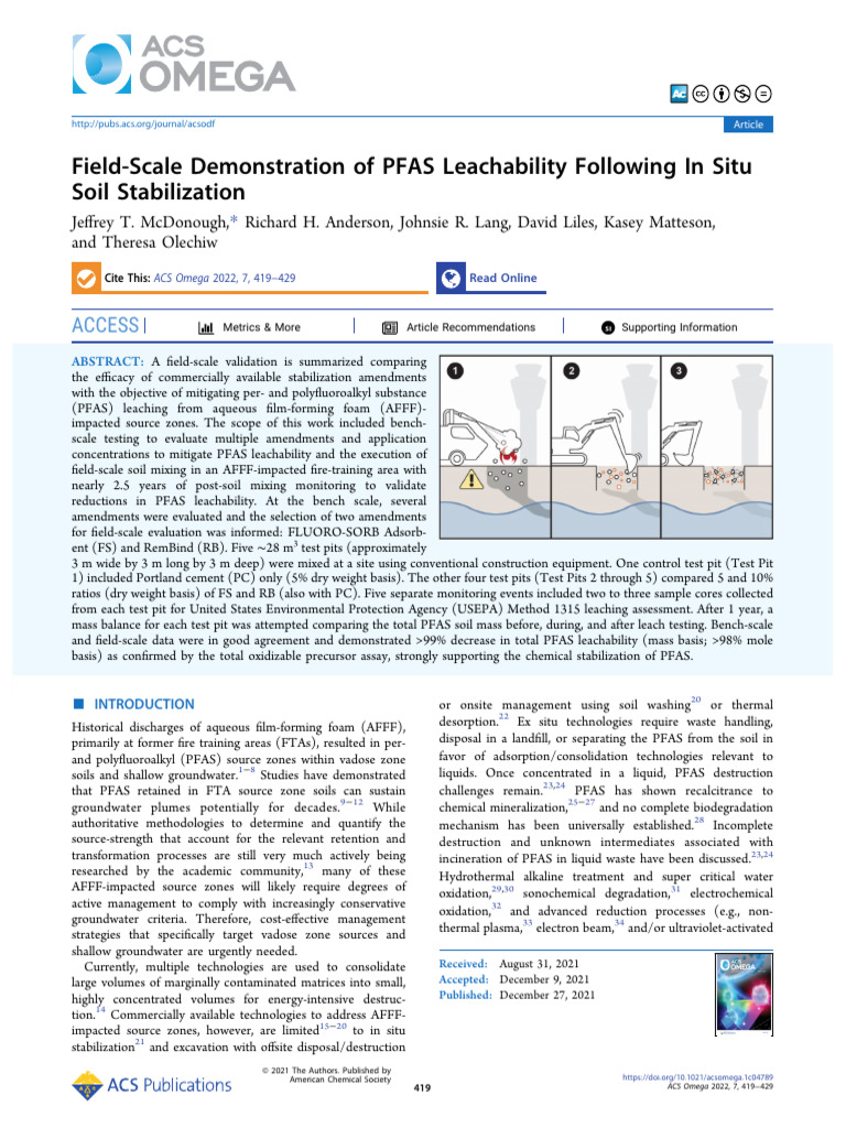 Mcdonough Et Al 2021 Field Scale Demonstration of Pfas Leachability ...