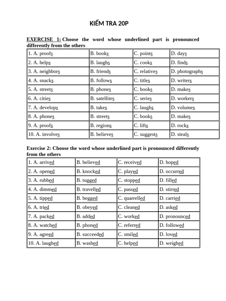 Pronunciation Exercise for ESL Learners | PDF