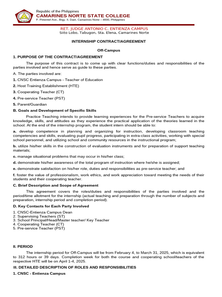 Internship Contract Edited | PDF | Teachers | Classroom Management