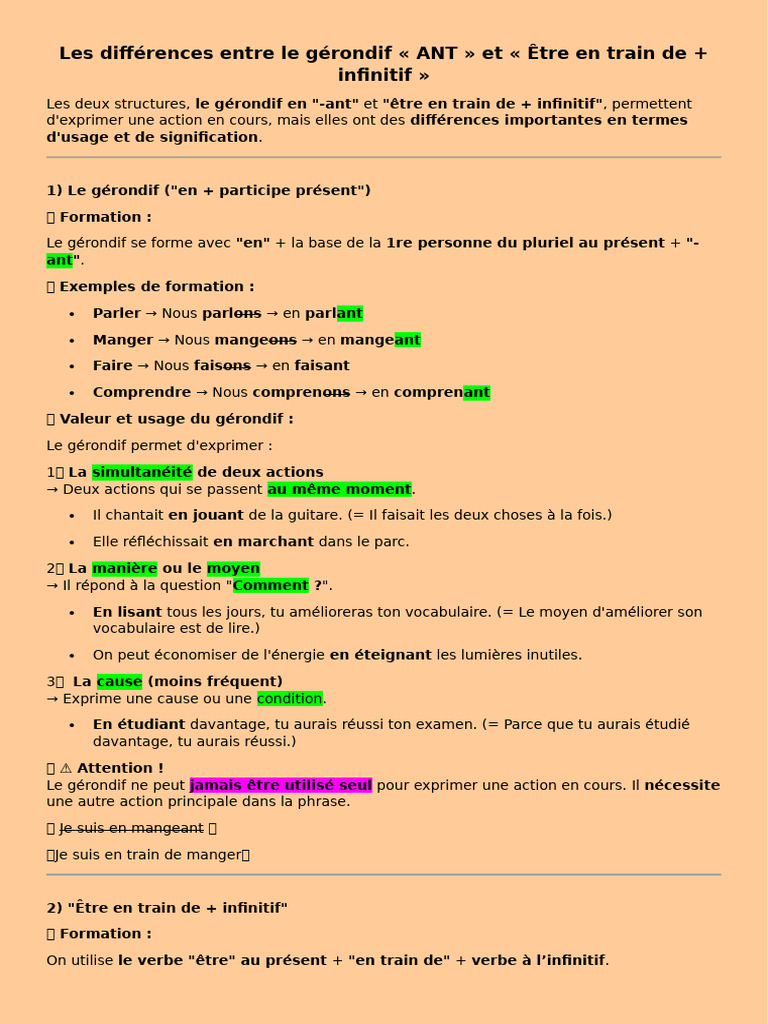 Gérondif vs Être en train de | PDF | Verbe | Grammaire