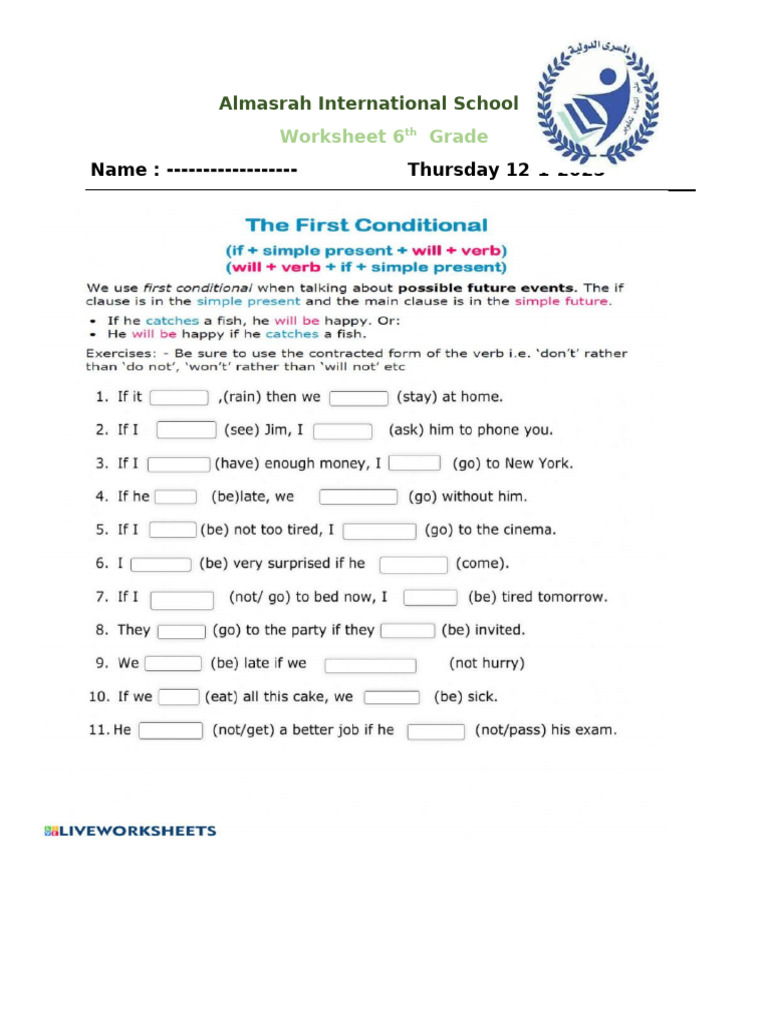 6th Grade Worksheet (First Conditional) | PDF