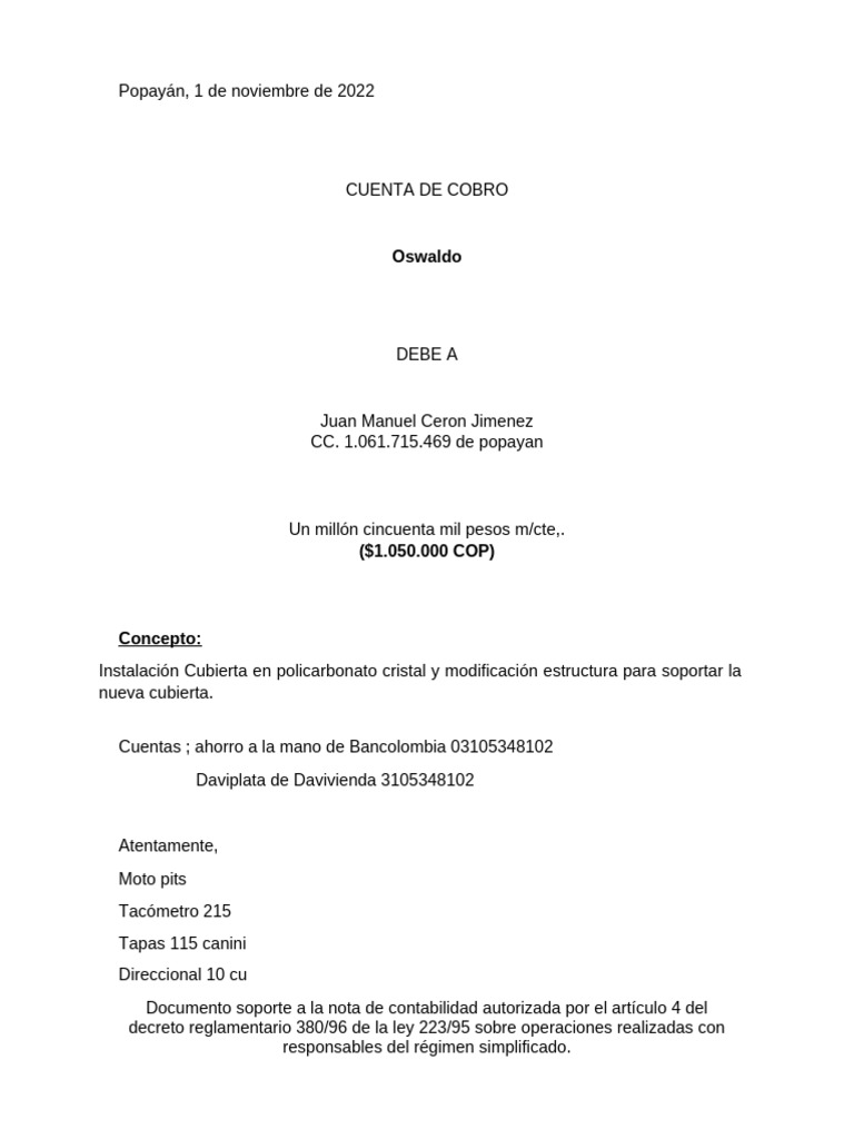 Cuentas de Cobro Anticipo | PDF