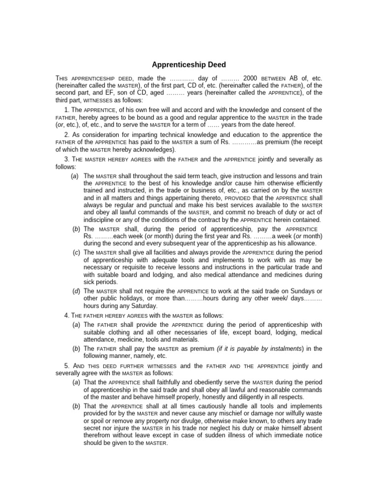 Apprenticeship Agreement Document | PDF | Apprenticeship | Justice