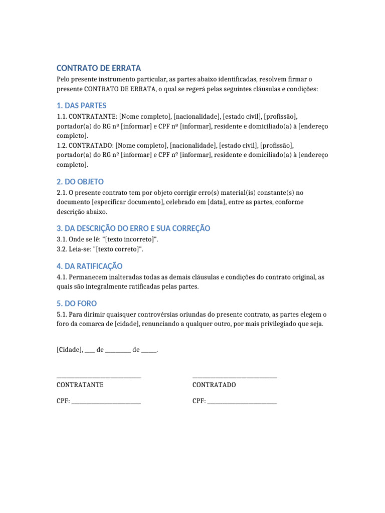 Modelo de Contrato de Errata | PDF