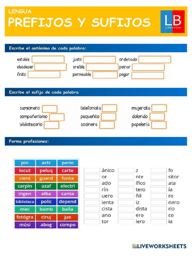 Prefijos y Sufijos Lengua Castellana Activity | PDF