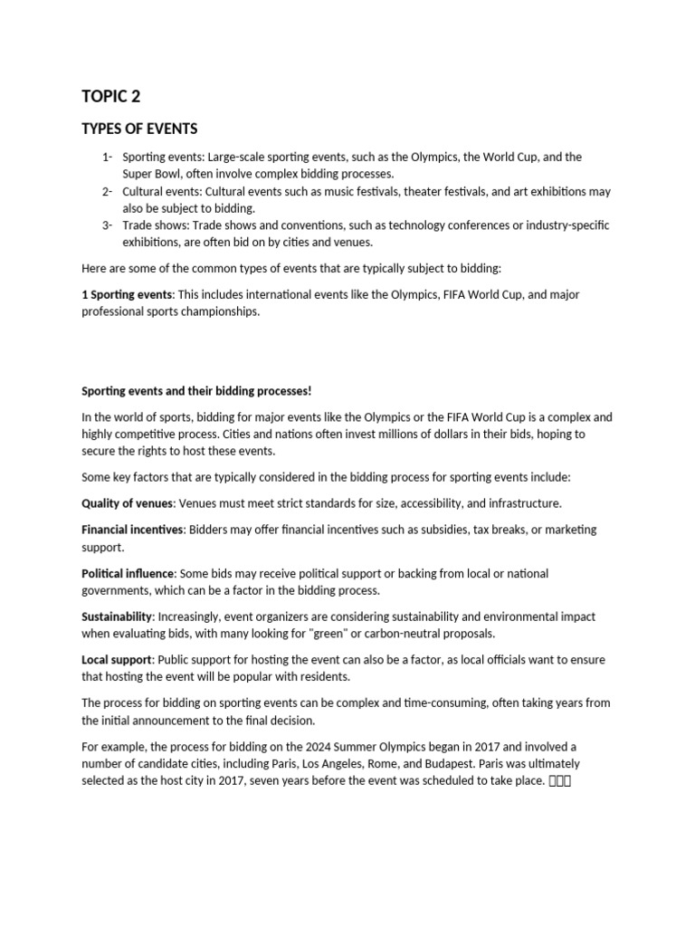 Bidding Processes for Major Events | PDF | Concert | City