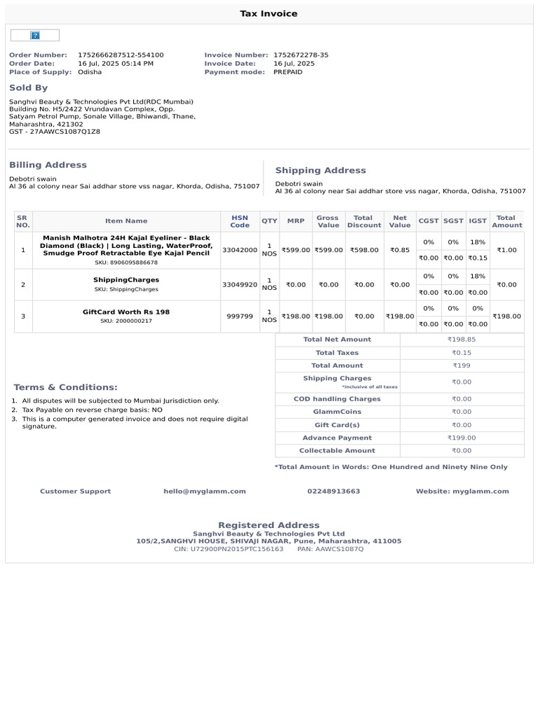 Tax Invoice for Beauty Products Order | PDF | Taxation | Government ...