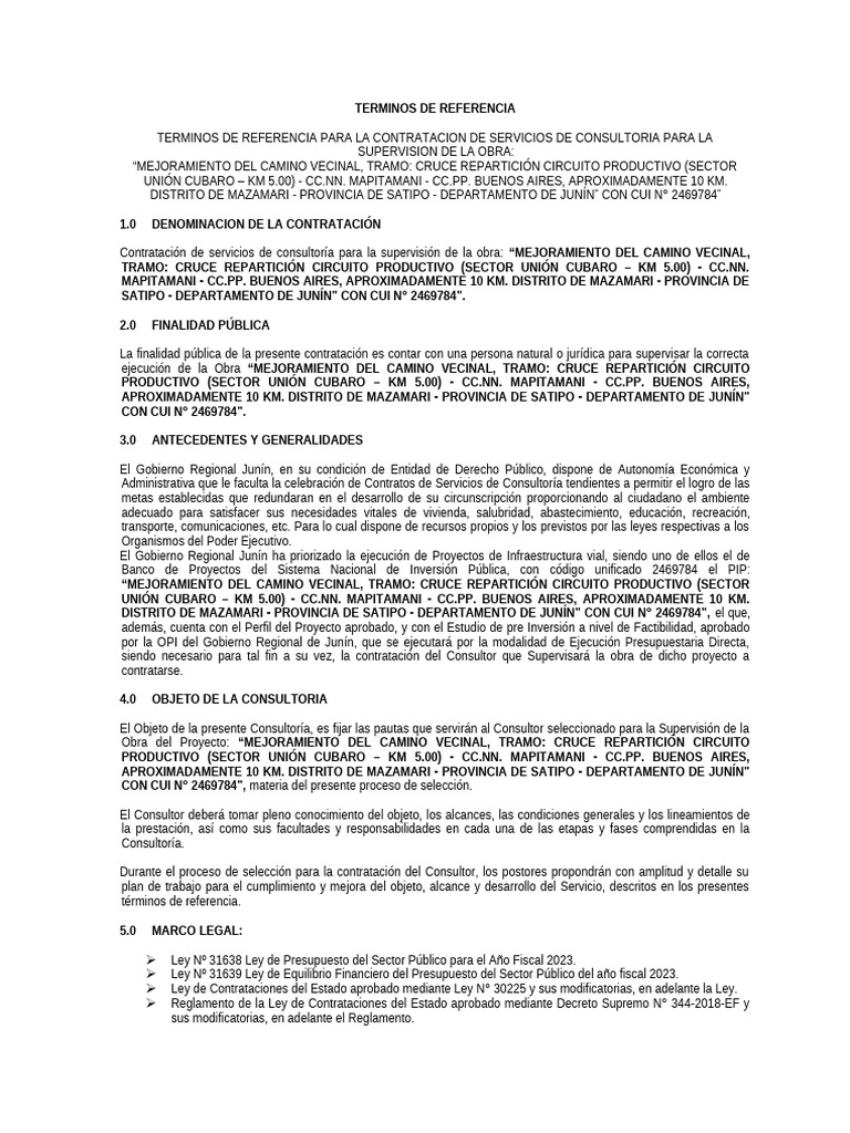 MODELO DE Tdr Supervision Camino Vecinal | PDF | Contratista general | Ingeniero