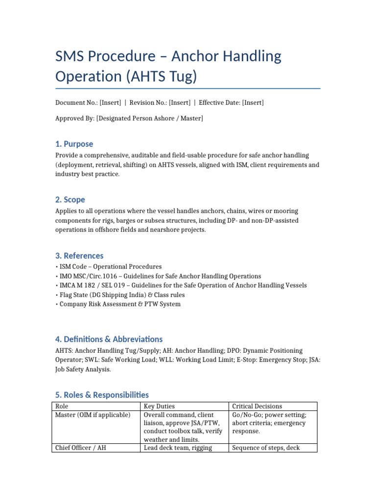 SMS Anchor Handling AHTS Detailed With Diagrams | PDF | Anchor