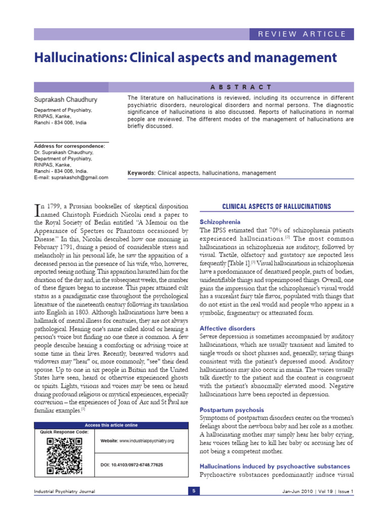 Clinical Insights on Hallucinations | PDF | Cognitive Behavioral ...