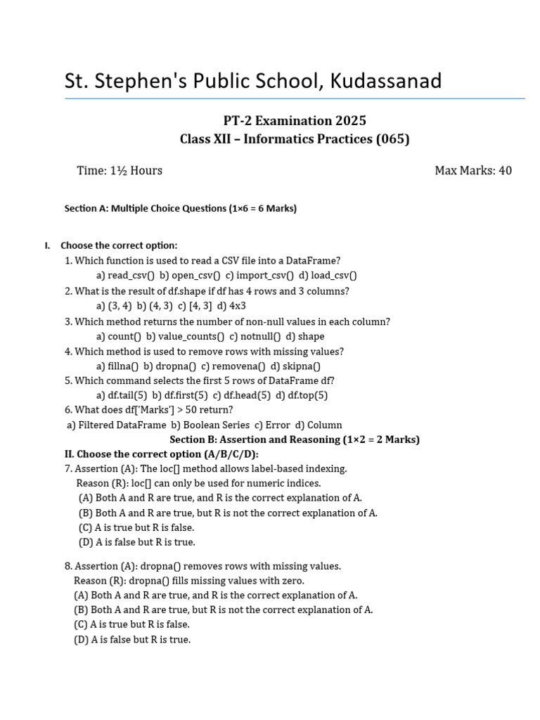 Class XII PT1 Informatics Python Pandas | PDF | Computer Programming