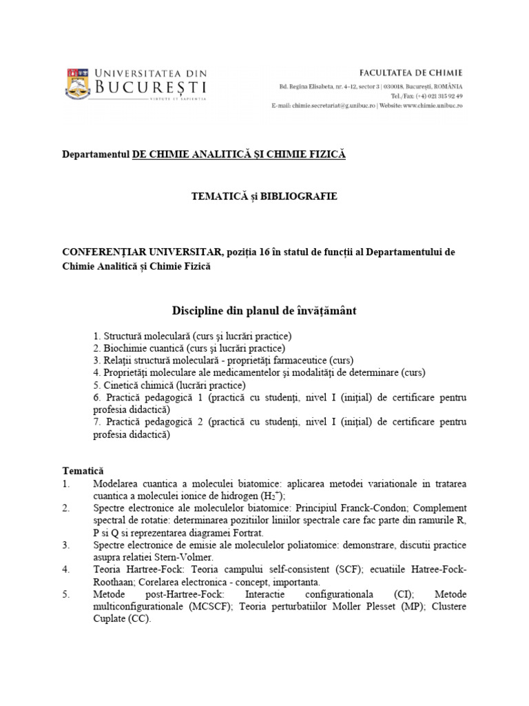 CHIMIE DCACF Conferentiar Pozitia 16 Tematica-Si-Bibliografie RO ENG 1 ...