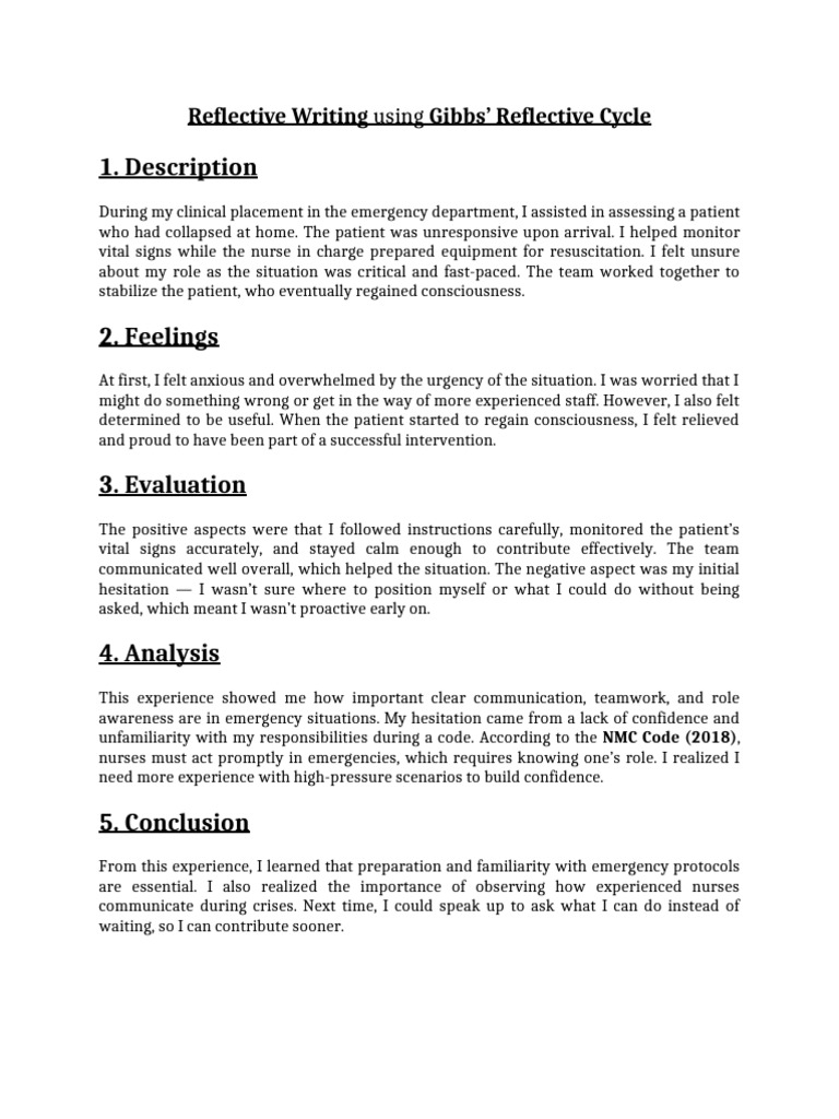 Reflective Writinng Using Gibbs Cycle | PDF
