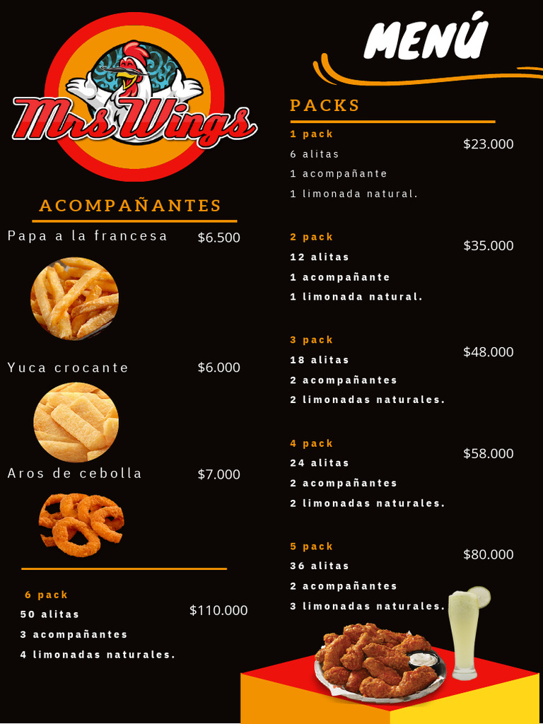 Menú de Mrs. Wings y precios | PDF