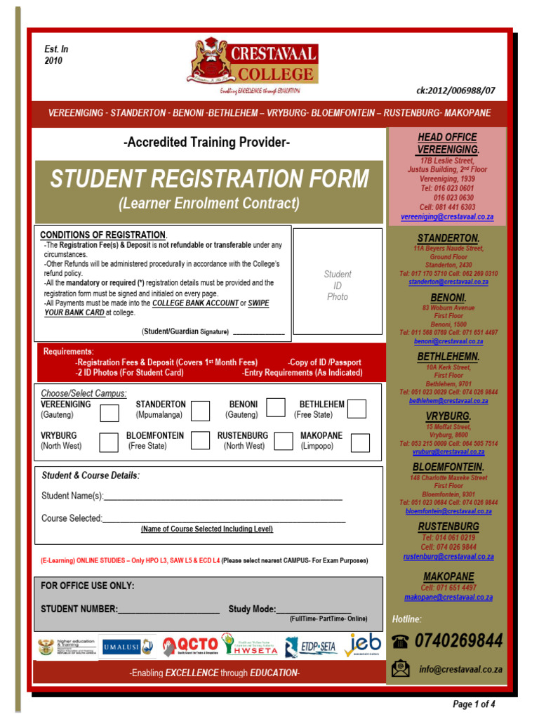 Cresta Vaal College Registration Guide | PDF | Justice | Crime & Violence