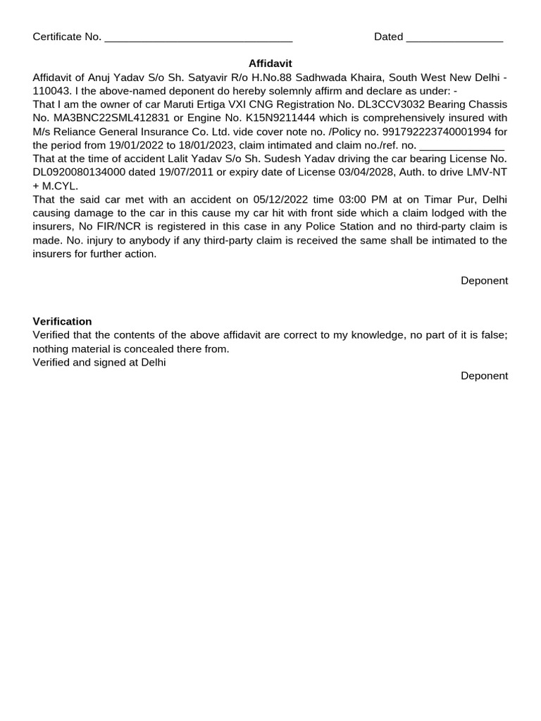 Affidavit Format | PDF