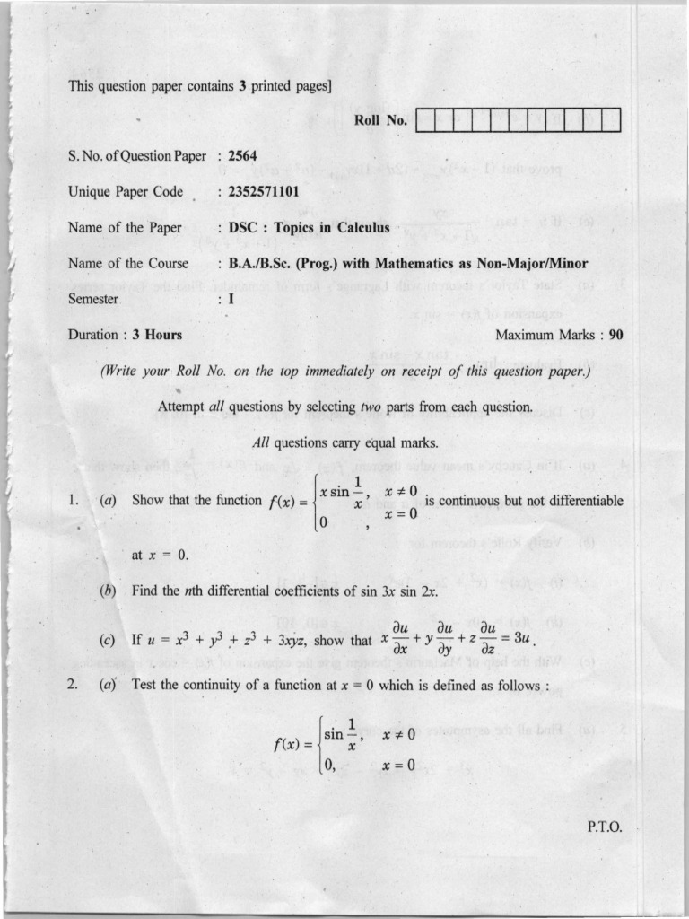 Topics in Calculus 2564 | PDF