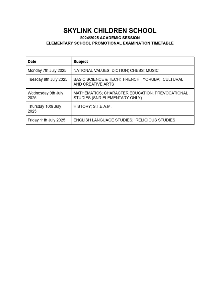 Elementary 3rd Term Exam Schedule | PDF