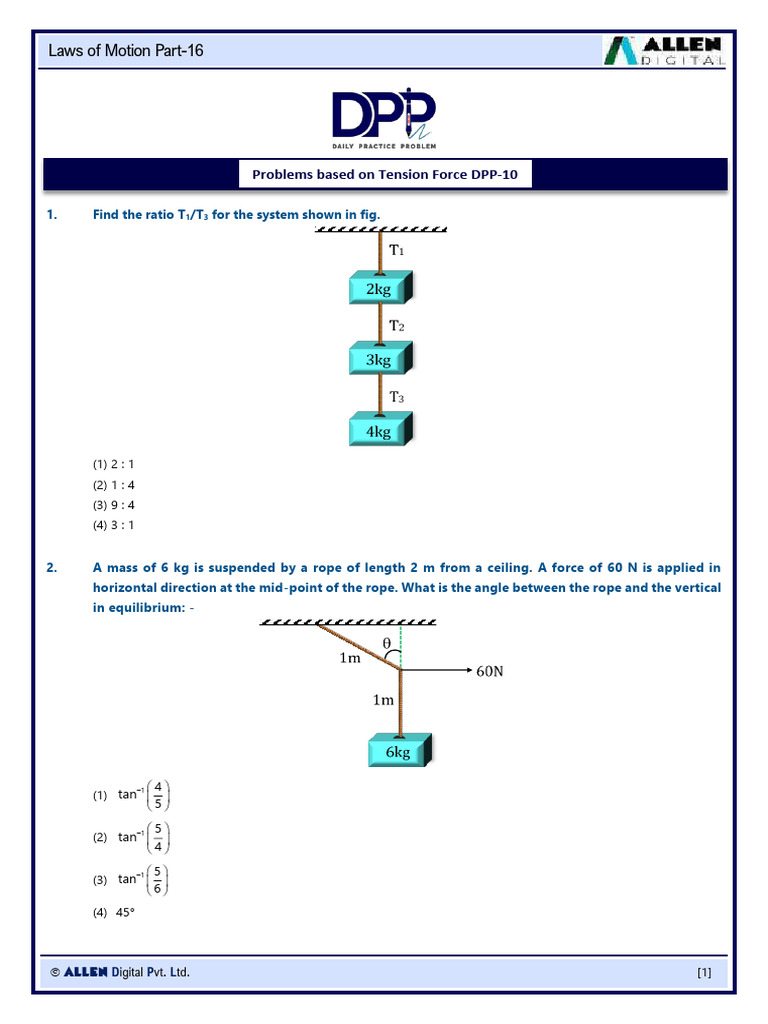 Tension Force Problems and Solutions | PDF | Tension (Physics) | Force