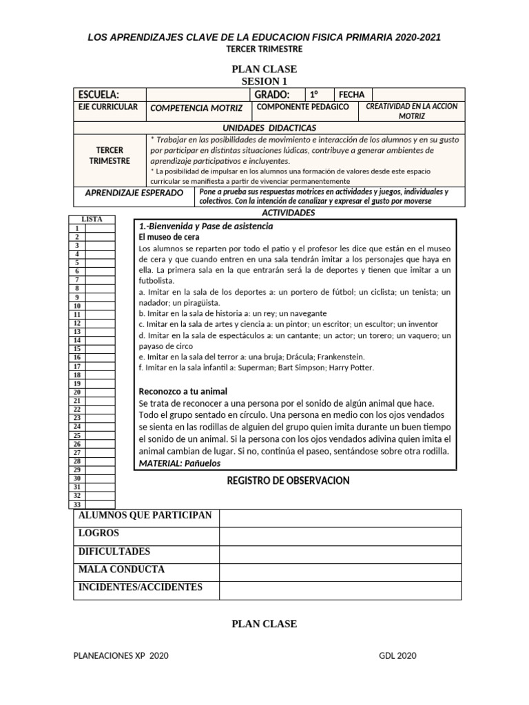 Planes Clase de Primaria Primer Grado 3er Trimestre | PDF | Aprendizaje ...