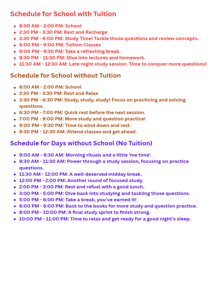 Schedule For School With Tuition | PDF