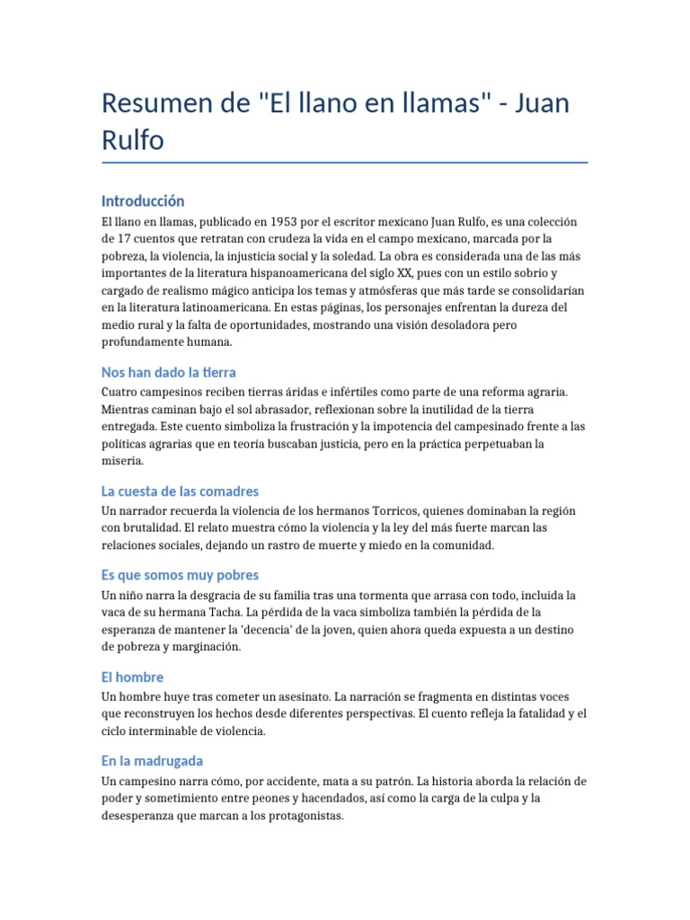 Resumen de "El llano en llamas" | PDF