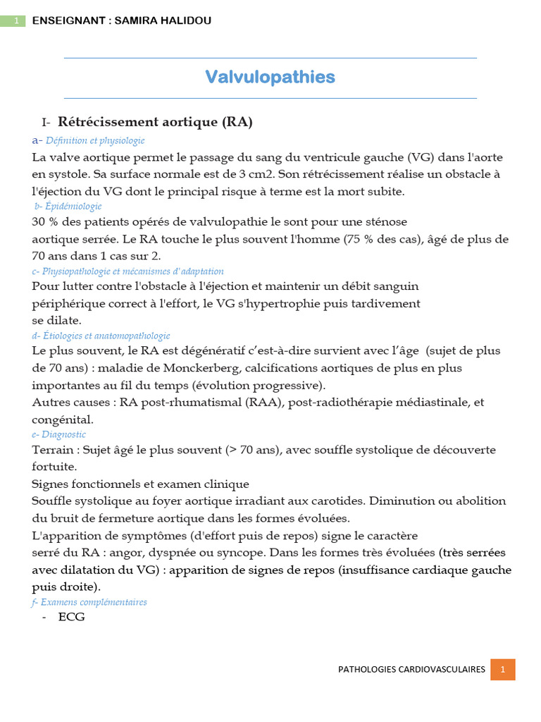 Pathologies Cardiovasculaires : Valvulopathies | PDF | Insuffisance ...