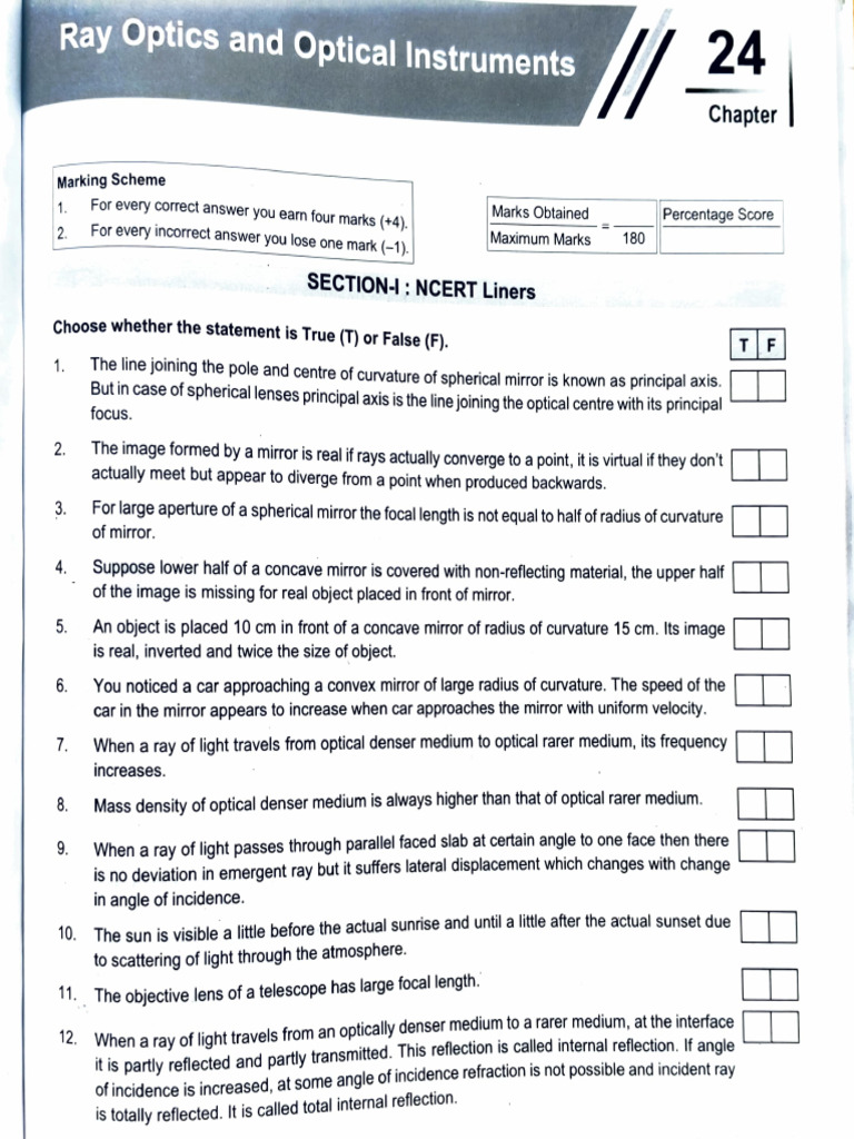 Ray Optics Exam Marking Scheme | PDF | Optics | Physical Phenomena