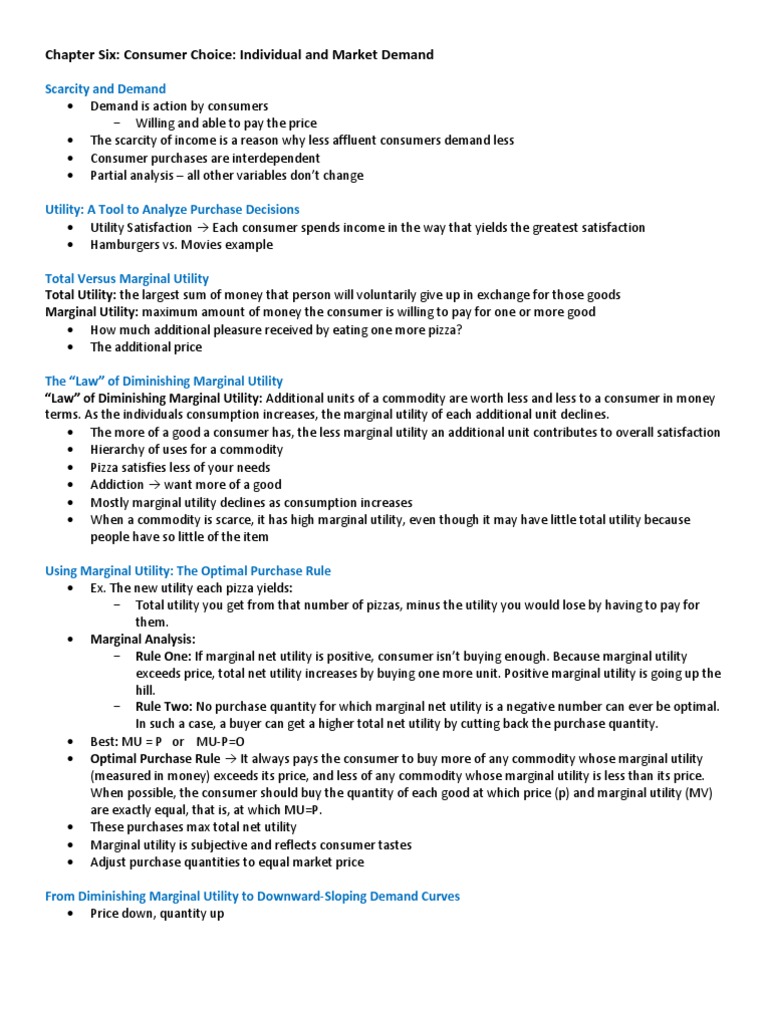 Microecon Chapter Six Notes | PDF | Demand | Utility