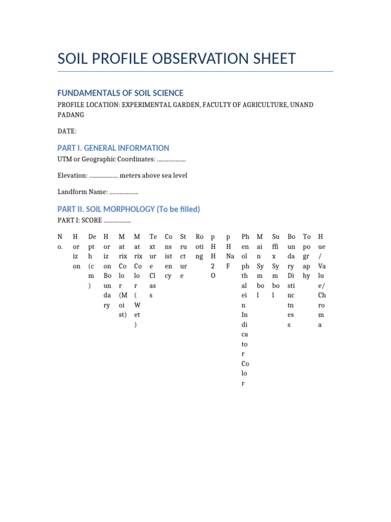 Soil Profile Observation at UNAND | PDF