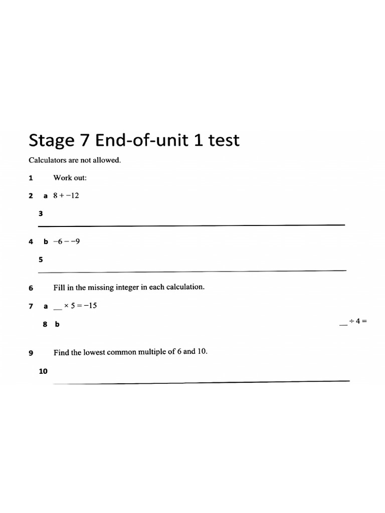 Unit 1 Integer Past Year Test | PDF