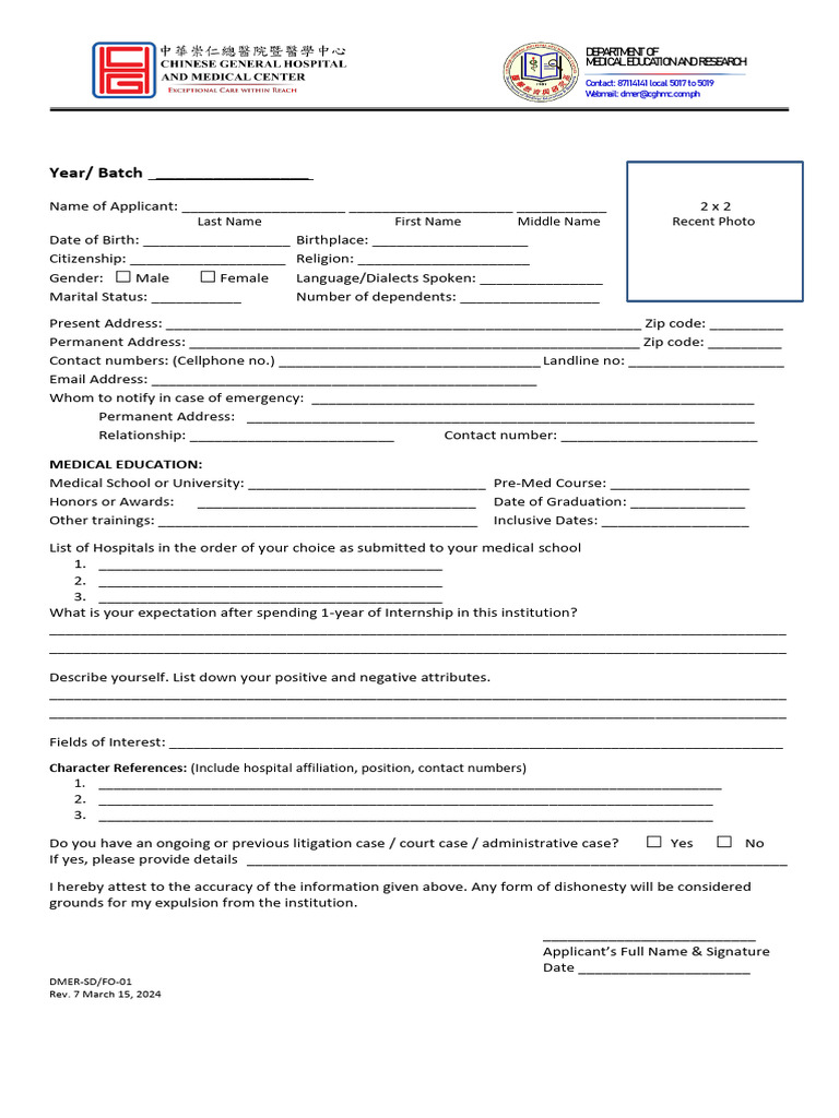 Internship Applicationform | PDF | Health Care | Medicine