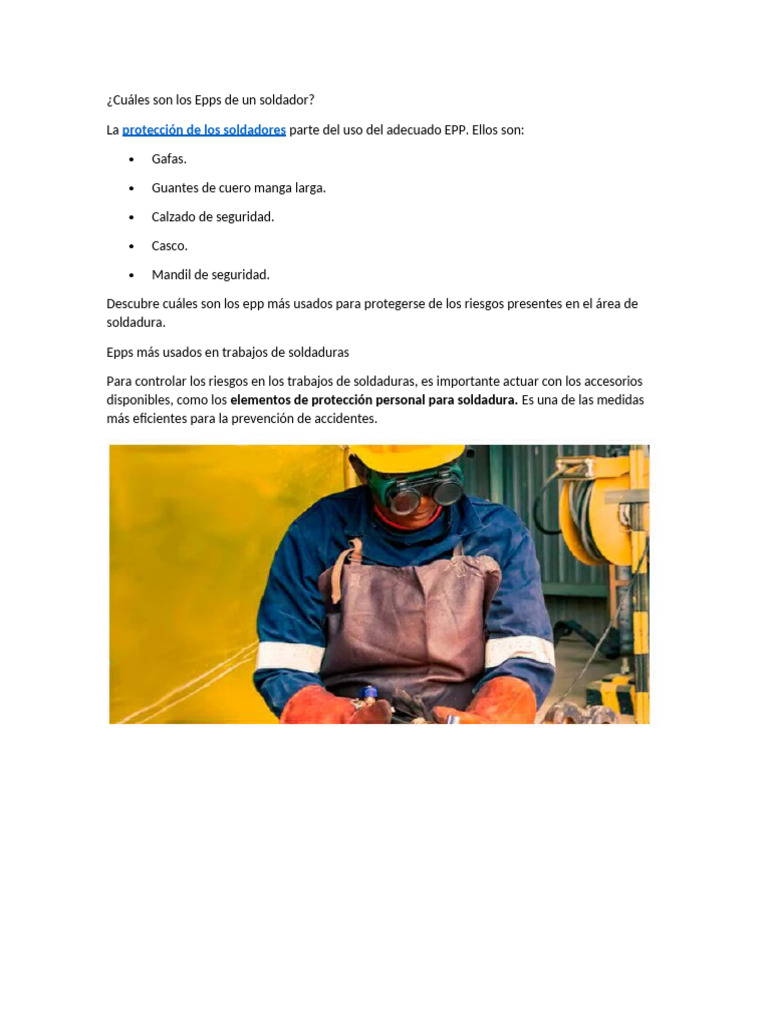 Cuáles Son Los Epps de Un Soldador | PDF | Soldadura | Construcción