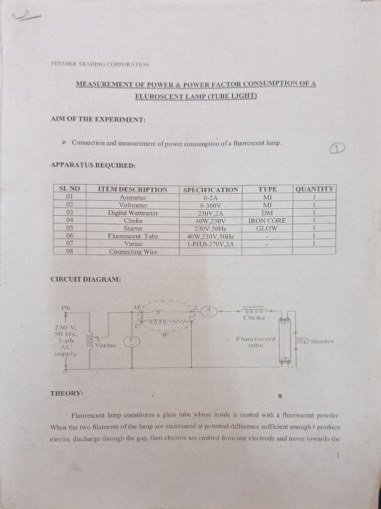 Experiment 9 Electrical Lab | PDF | Fluorescent Lamp | Vacuum Tube