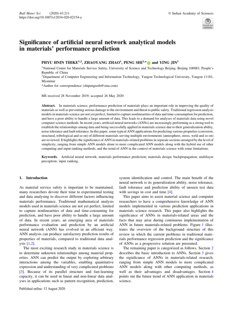 ANN Models for Materials Performance Prediction | PDF | Algorithms ...