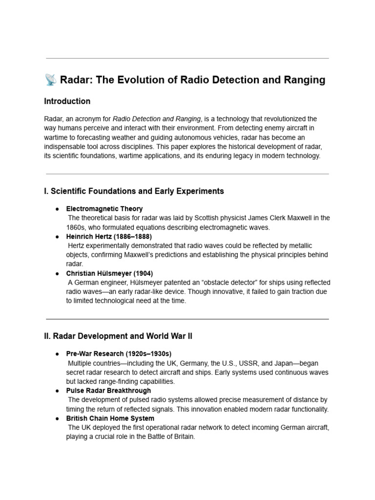 ? Radar - The Evolution of Radio Detection and Ranging | PDF | Radar | Radio