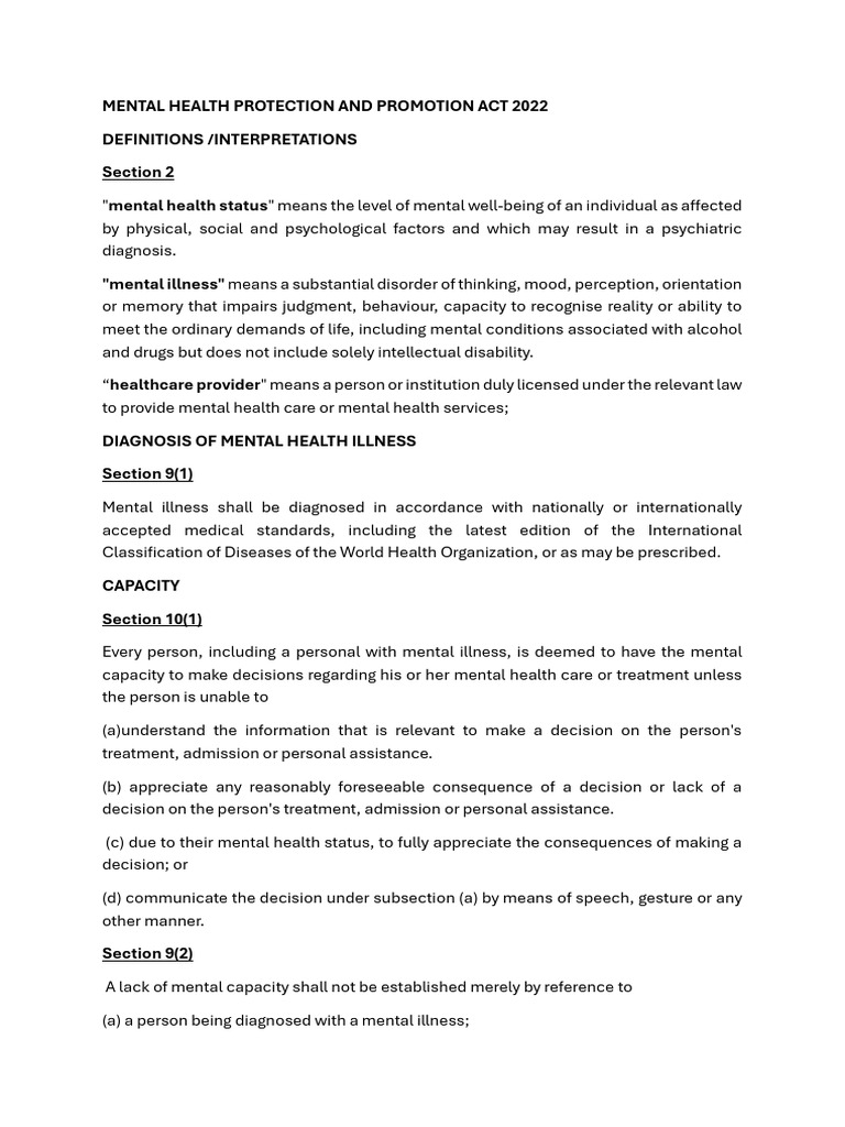 Mental Health Protection Act 2022 Overview | PDF | Mental Disorder ...
