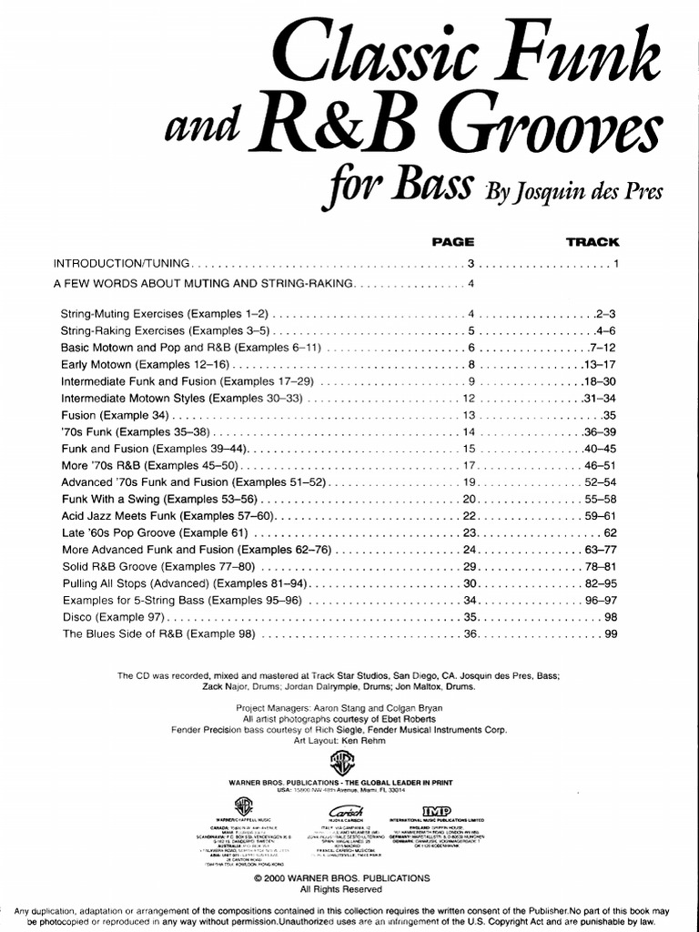 Josquin Des Pres Classic Funk and RB Grooves For Bass | PDF