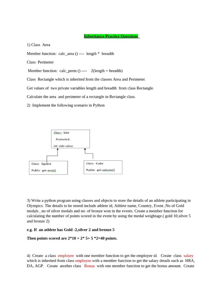 Inheritance Practice Questions | PDF