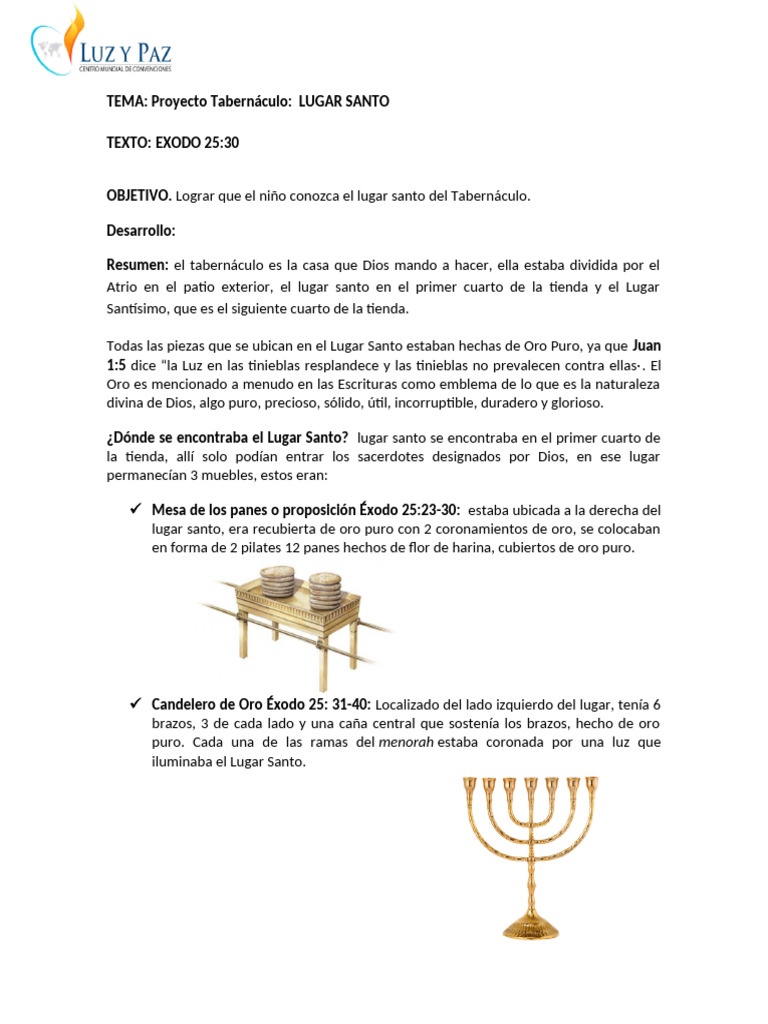 Conociendo el Lugar Santo del Tabernáculo | PDF | Tabernáculo
