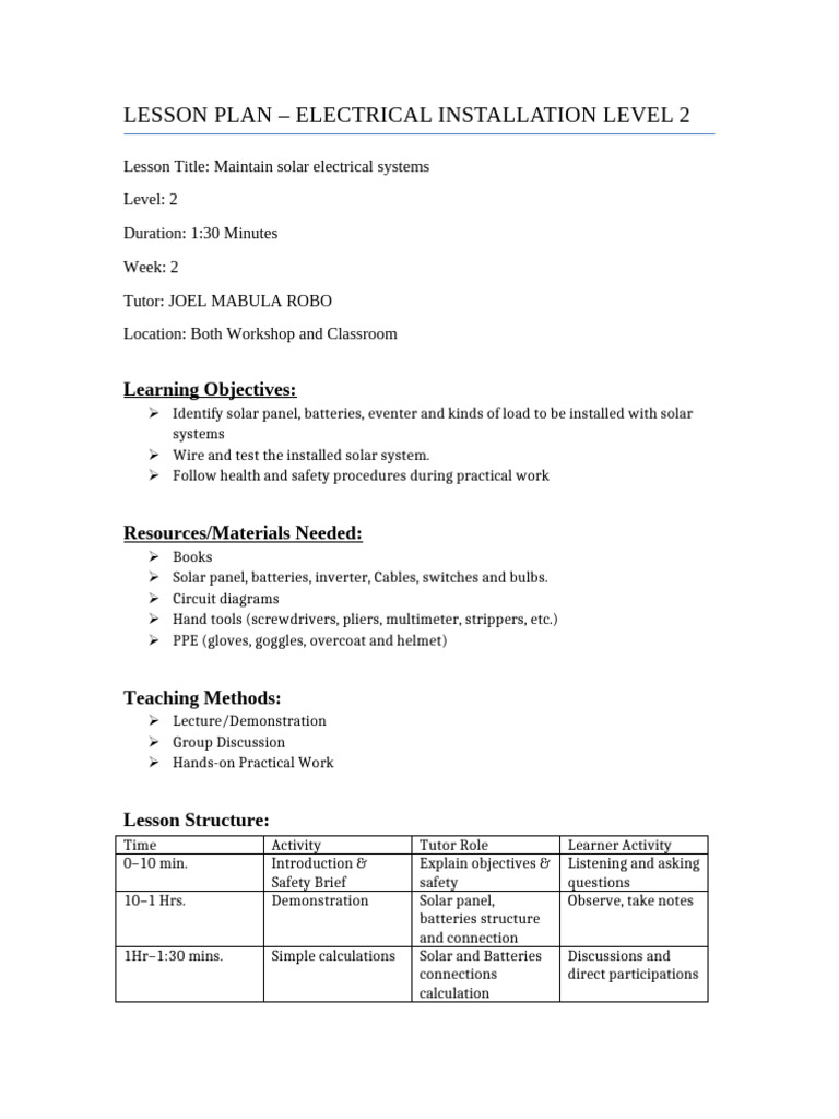 Level 2 Lesson Plan 105303 | PDF